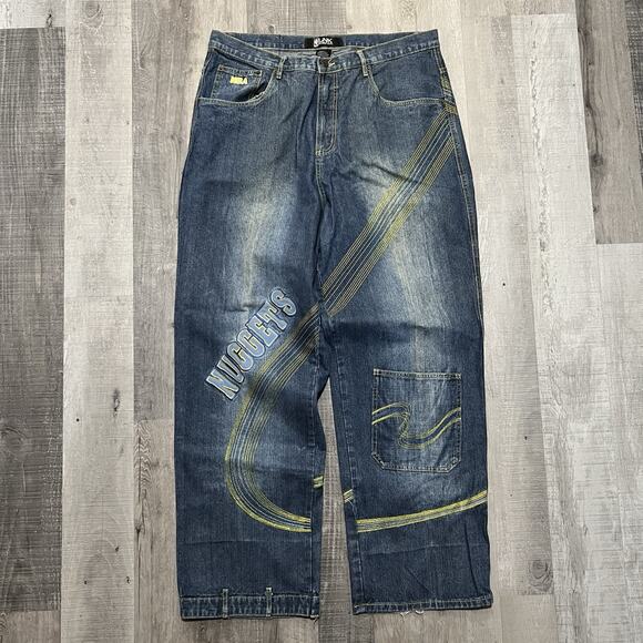 Vintage | Pants | Vintage Unk Nba Denim Jeans Denver Nuggets Baggy Wide ...